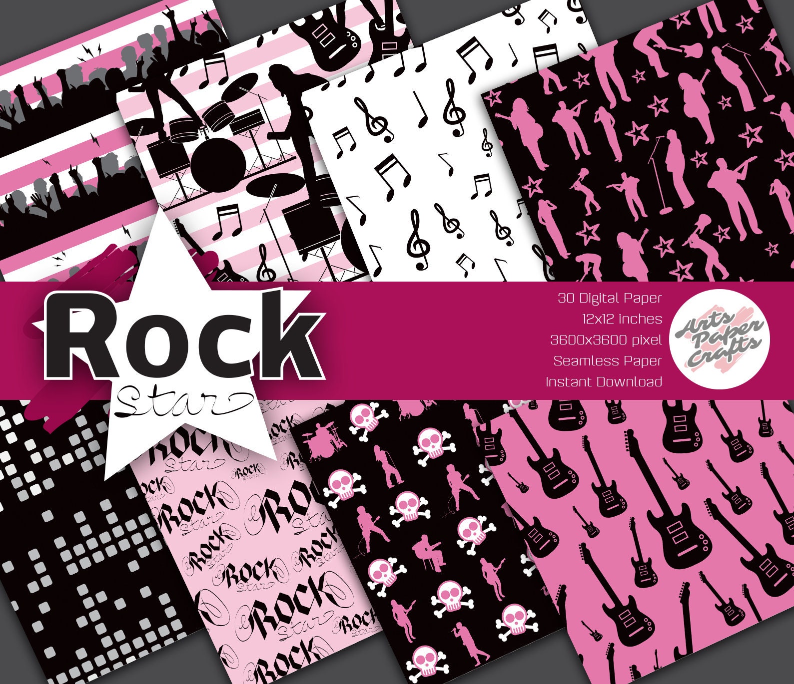 Rock Star Seamless Digital Paper Rock Star Guitar Background Rock Star ...