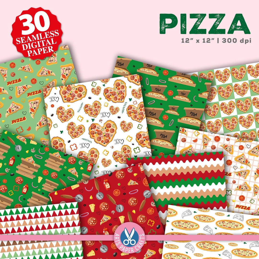 Pizza Digital Papers Set - Pizza Party Background - Fast Food Seamless ...