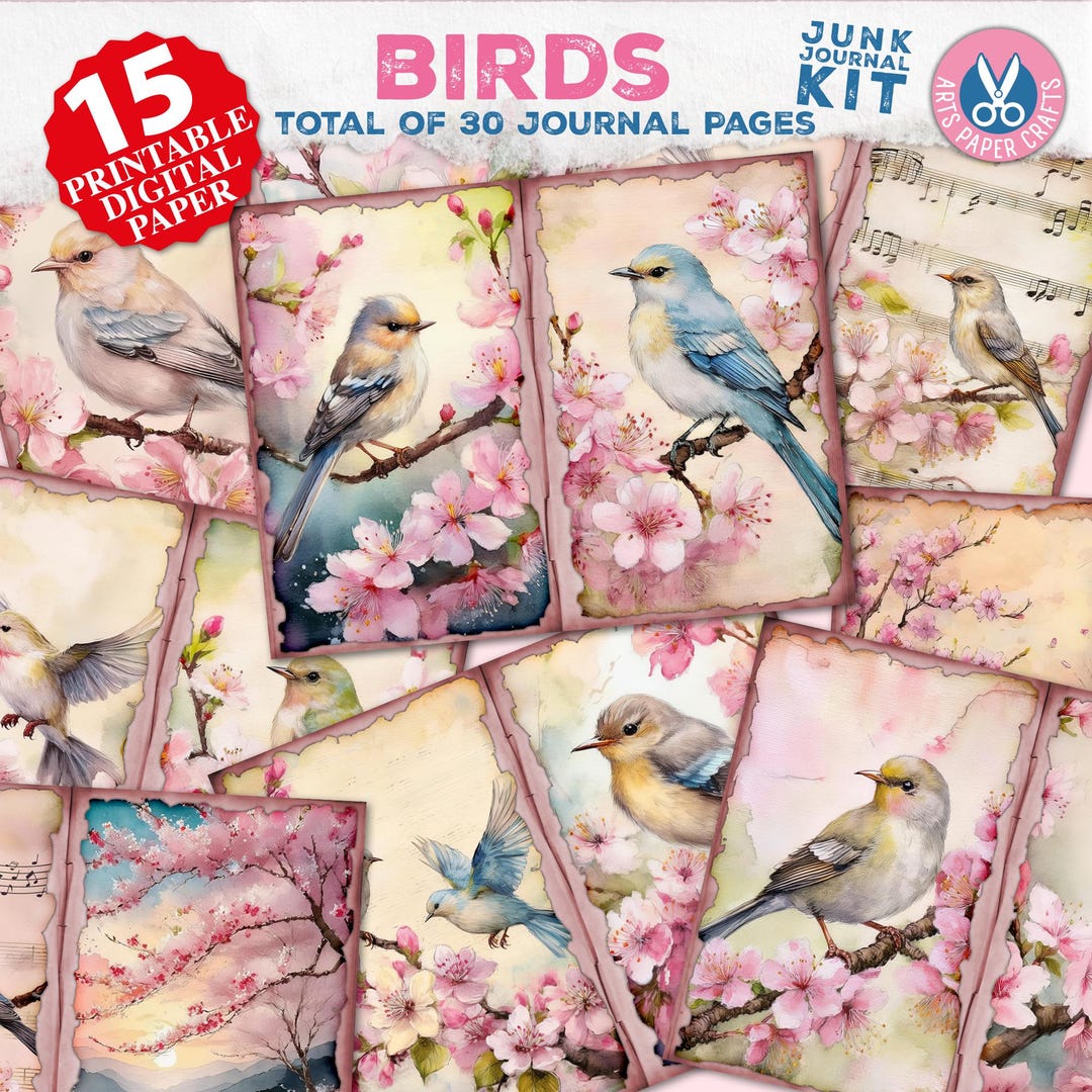 Birds Junk Journal Pages, Bird Ephemera, Scrapbook Printable, Printable ...