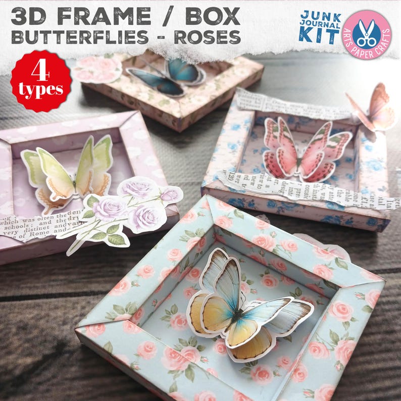 Junk Journal, 3D Frames, Box Ornament, Layering Butterfly Fussy Cuts ...