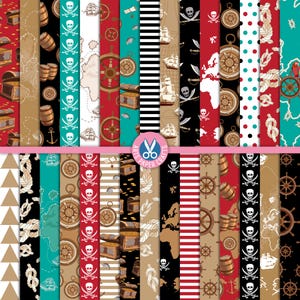 Pirates Digital Papers, Pirates Theme Party, Red Black Green, Pirates ...