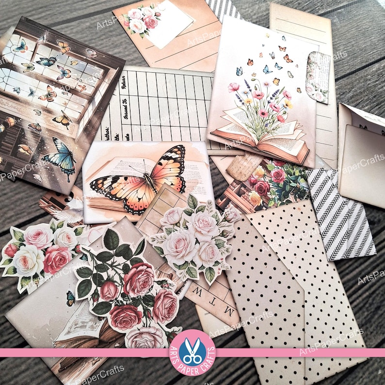 Mini Envelopes, Junk Journal Kit, Tab Folder, Shabby, Butterfly ...