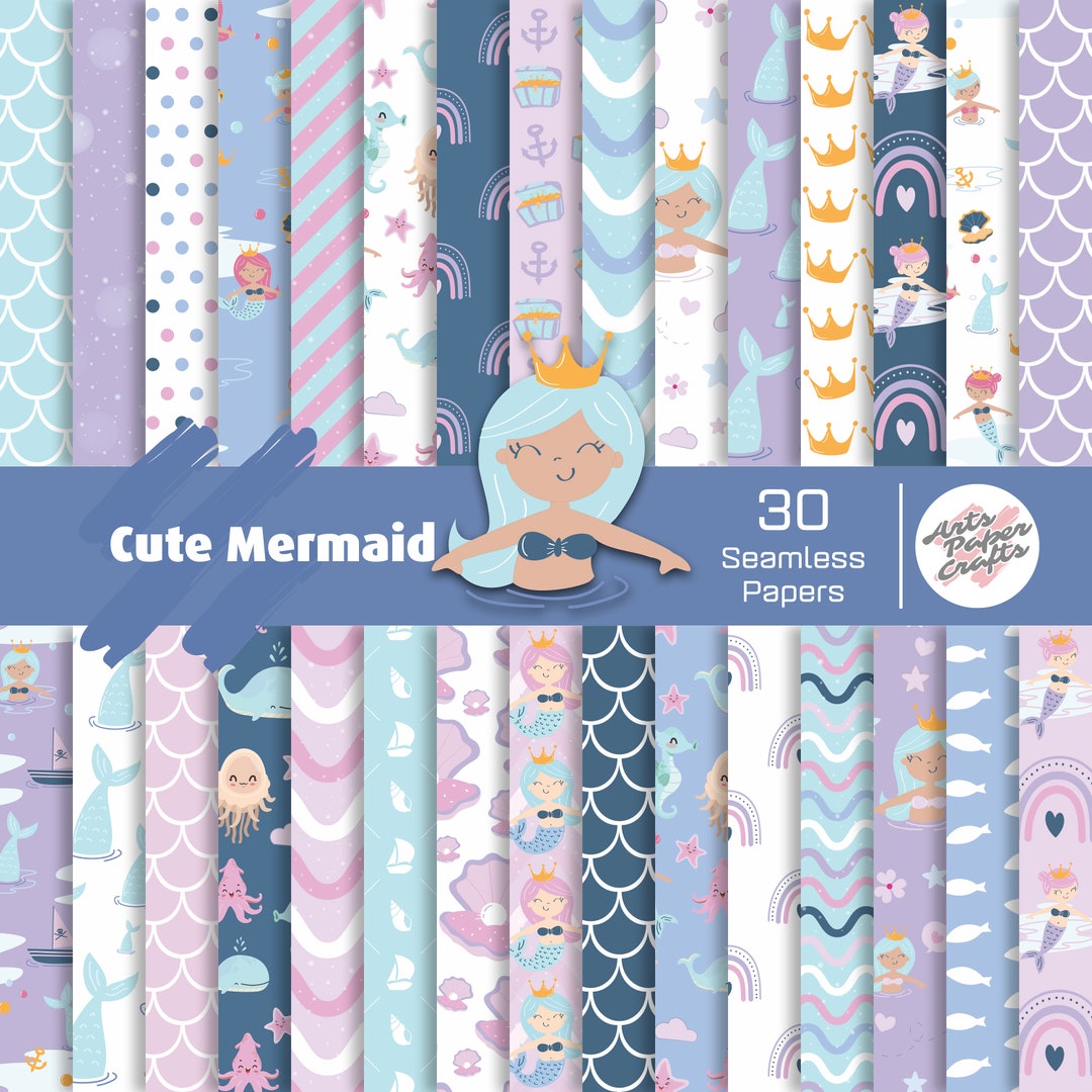 Cute Mermaid Digital Paper Sets Cute Mermaid Theme Party Cute Mermaid ...