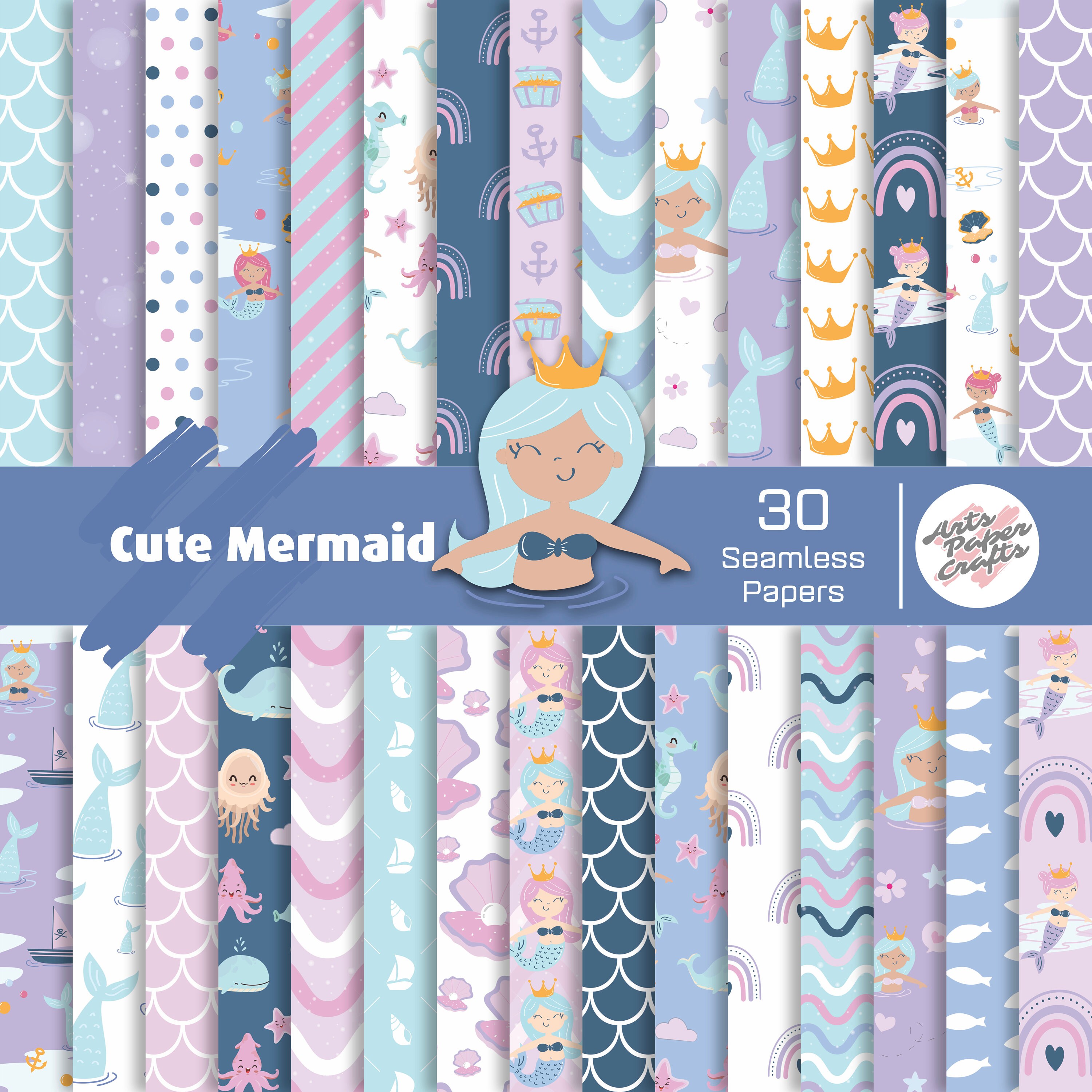 Cute Mermaid Digital Paper Sets Cute Mermaid Theme Party Cute Mermaid ...