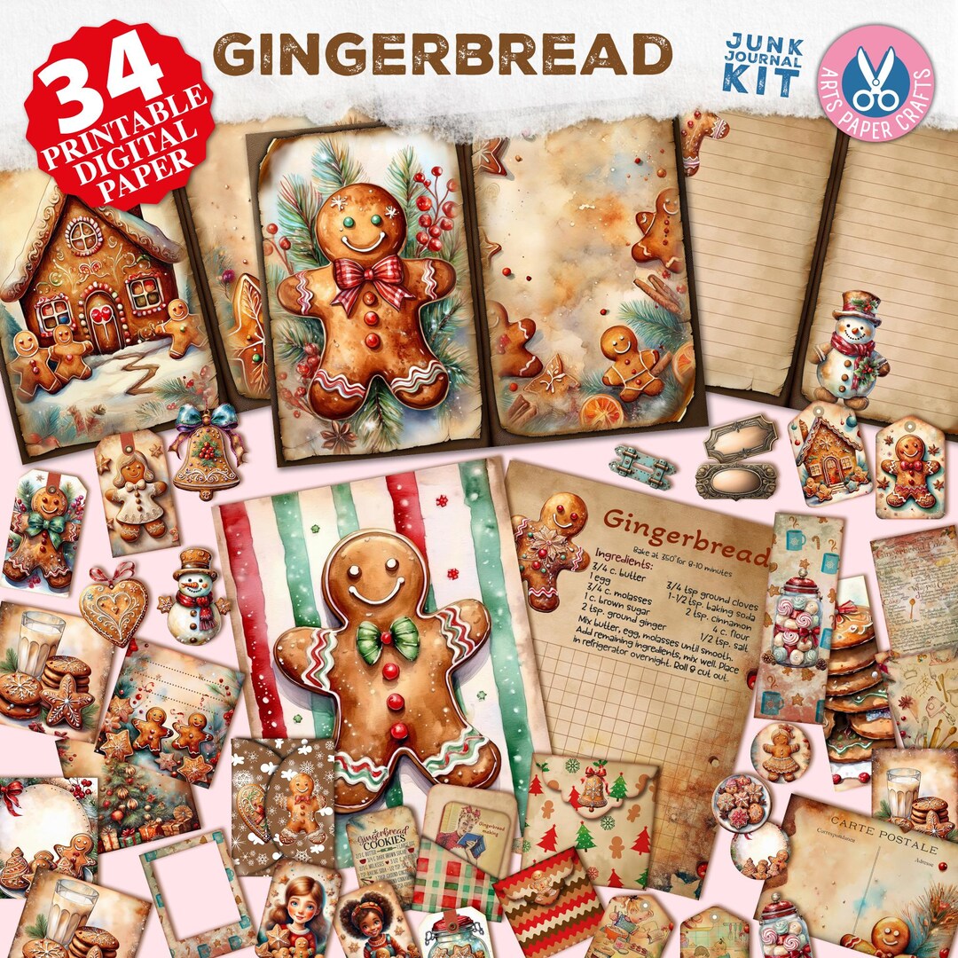Gingerbread Junk Journal Kit - Fussy Cuts - Digital Kits - Winter Folio ...