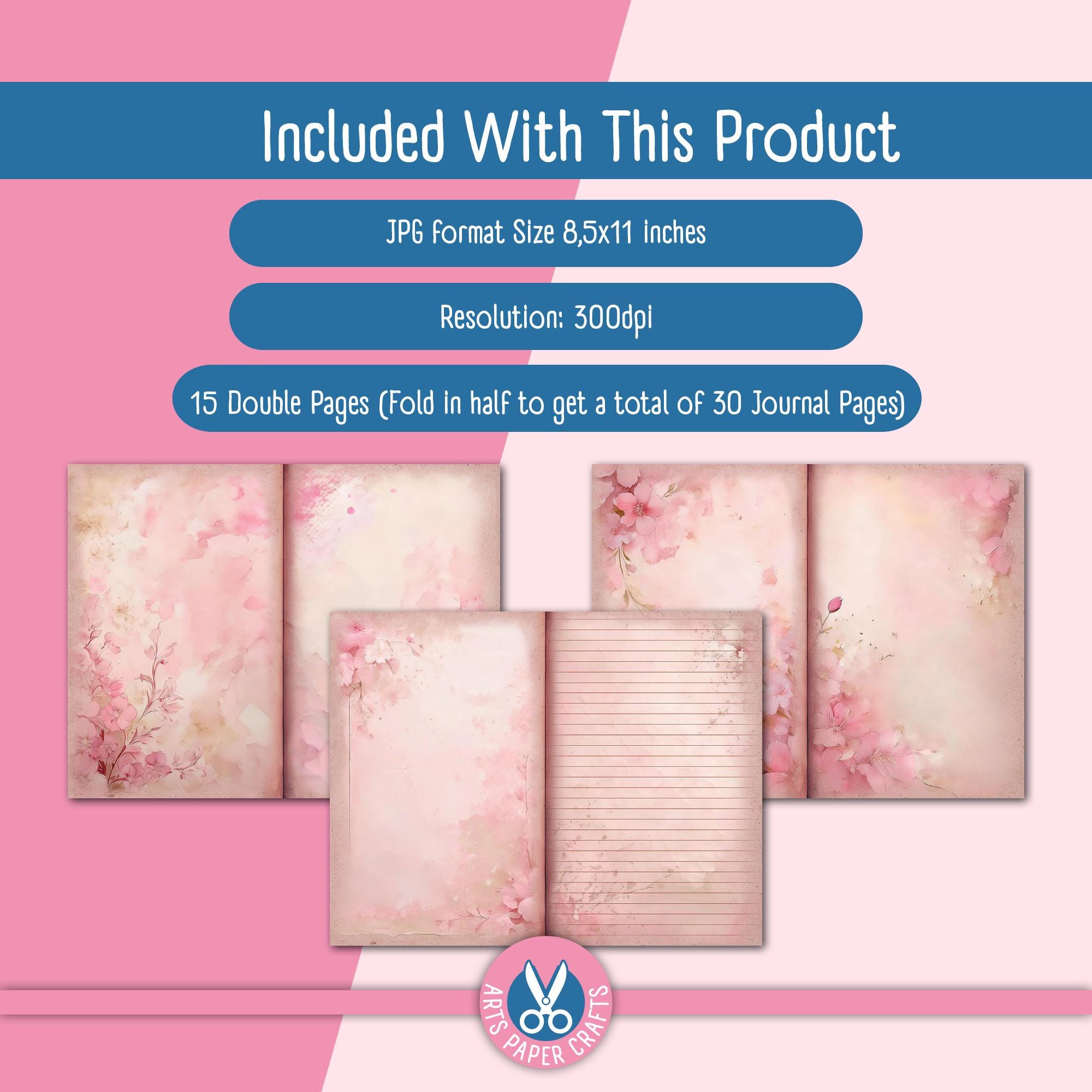 Pink Pages for Scrapbook and Junk Journal - Watercolor Paper - Vintage ...