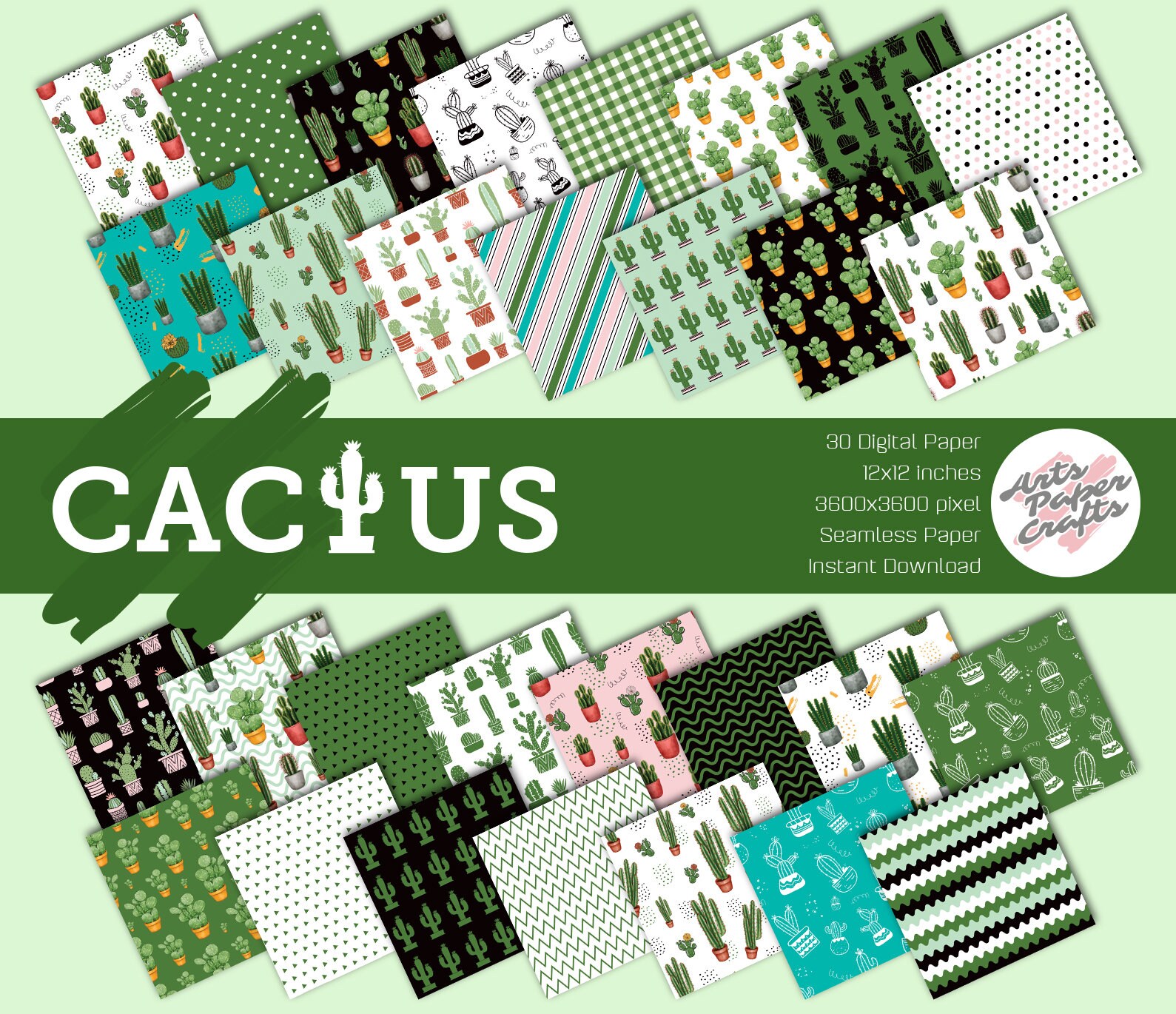 Cactus Seamless Digital Paper Sets Cactus Theme Party - Etsy