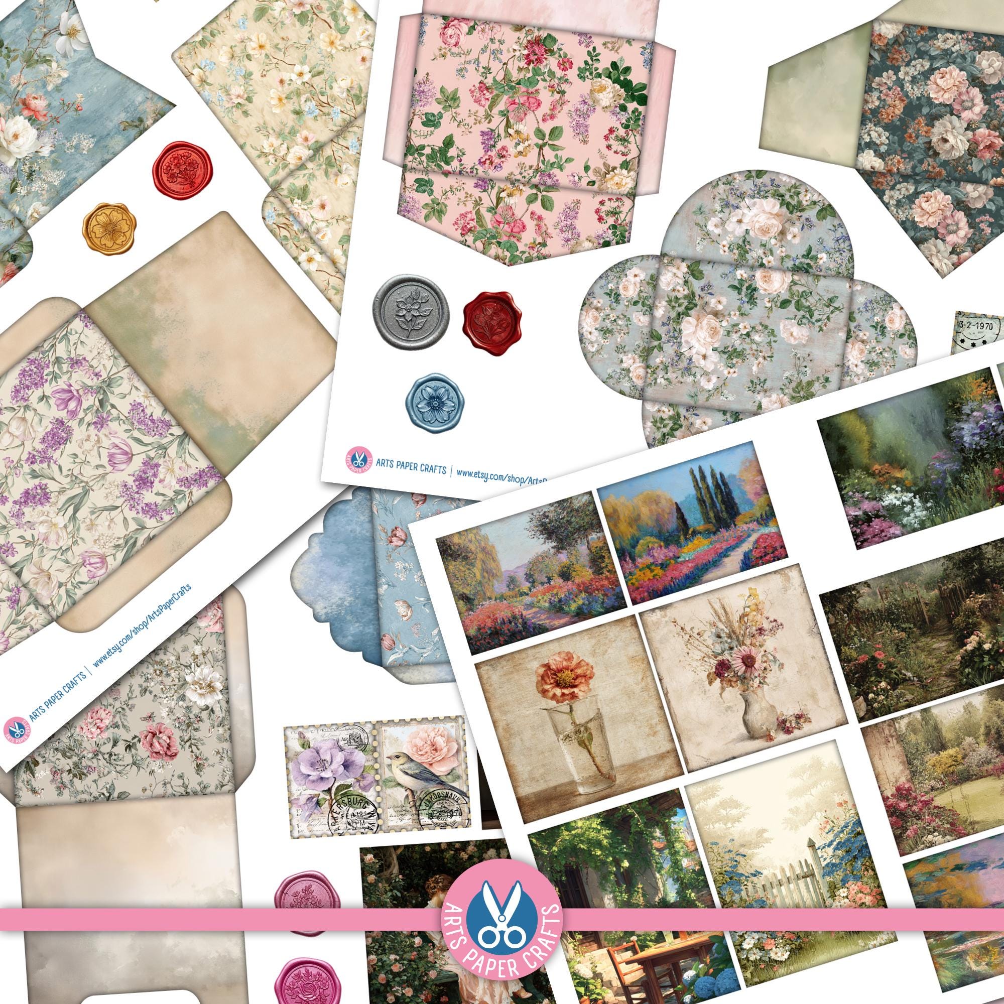 Vintage Flowers, Shabby Chic Mini Envelopes, Floral, Junk Journal, Pink ...