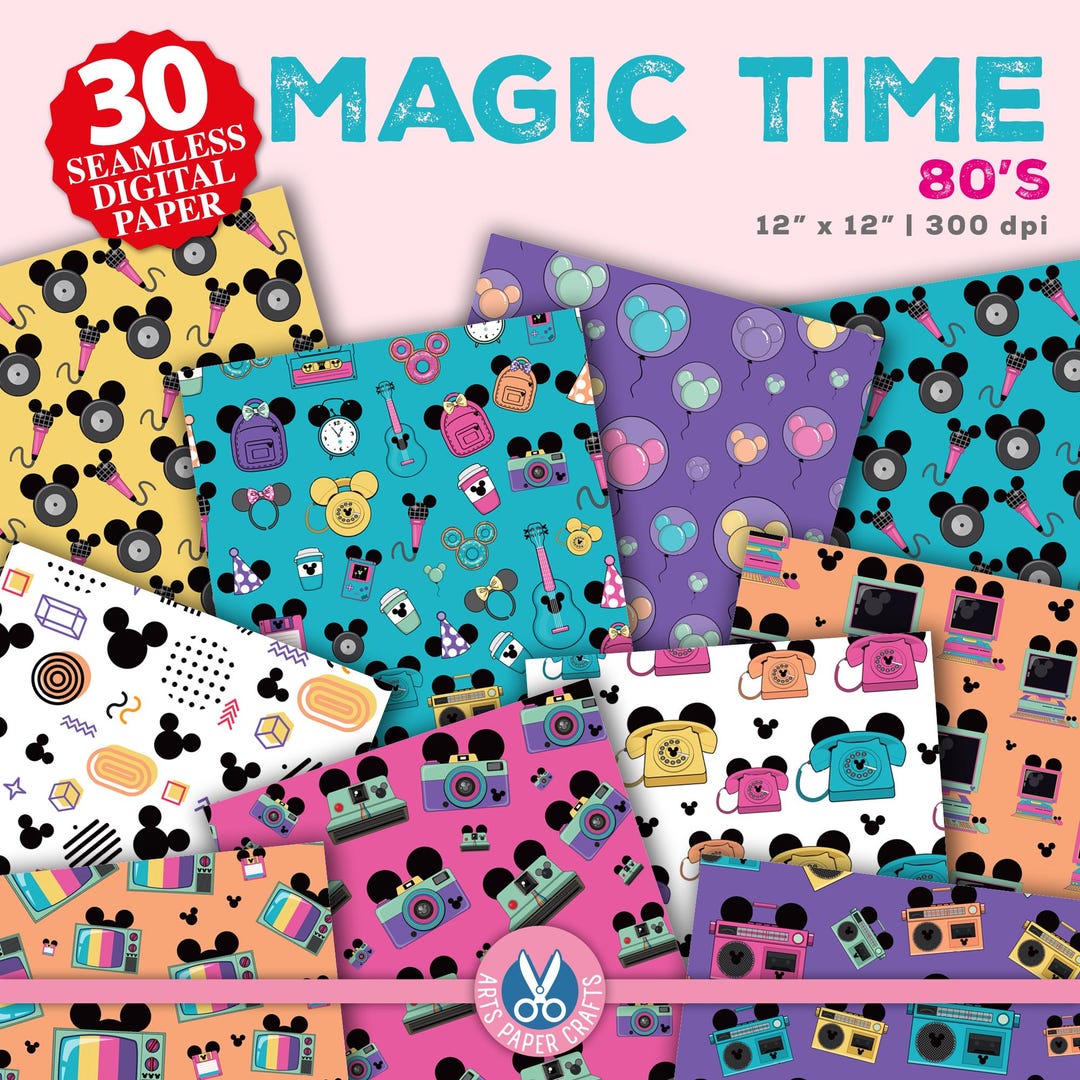 Mickey Digital Paper, Seamless Digital Paper, Magic Time, 80s ...