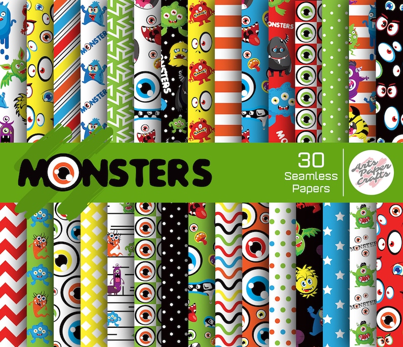 Monsters Seamless Digital Paper Monsters Background Monsters Scrapbook ...