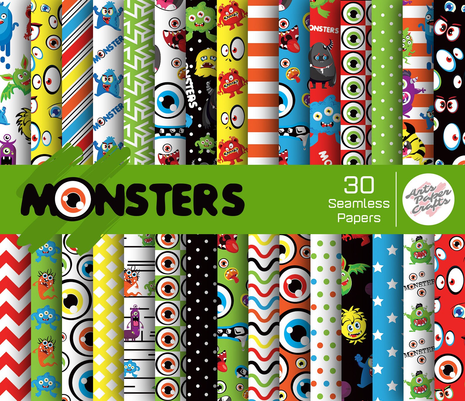 Monsters Seamless Digital Paper Monsters Background Monsters Scrapbook ...