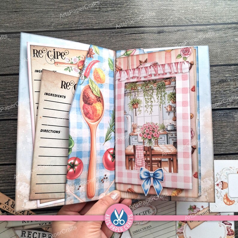 Junk Journal, Shabby Chic Digital Recipe Folio, Tab Folder, Recipe ...