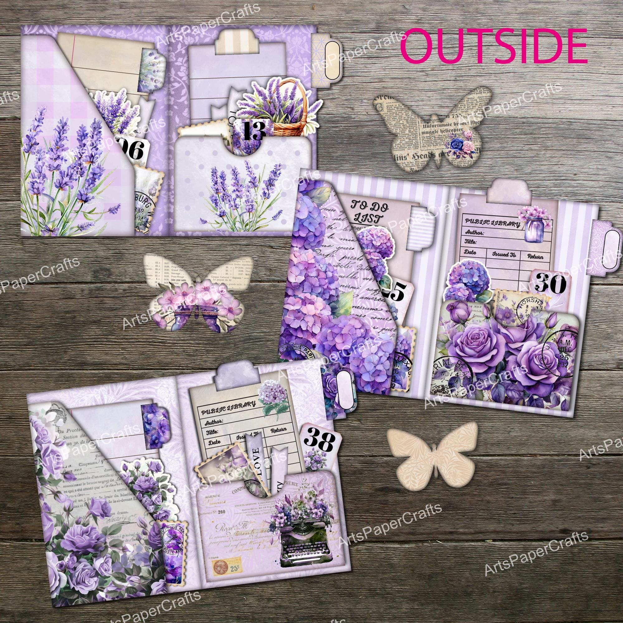 Purple, Tab Folders, Butterfly, Purple Roses, Junk Journal, Vintage ...