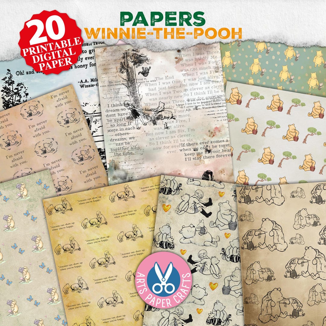 Winnie the Pooh Digital Paper Set, Winnie Pooh Theme Party, Pooh Bear ...