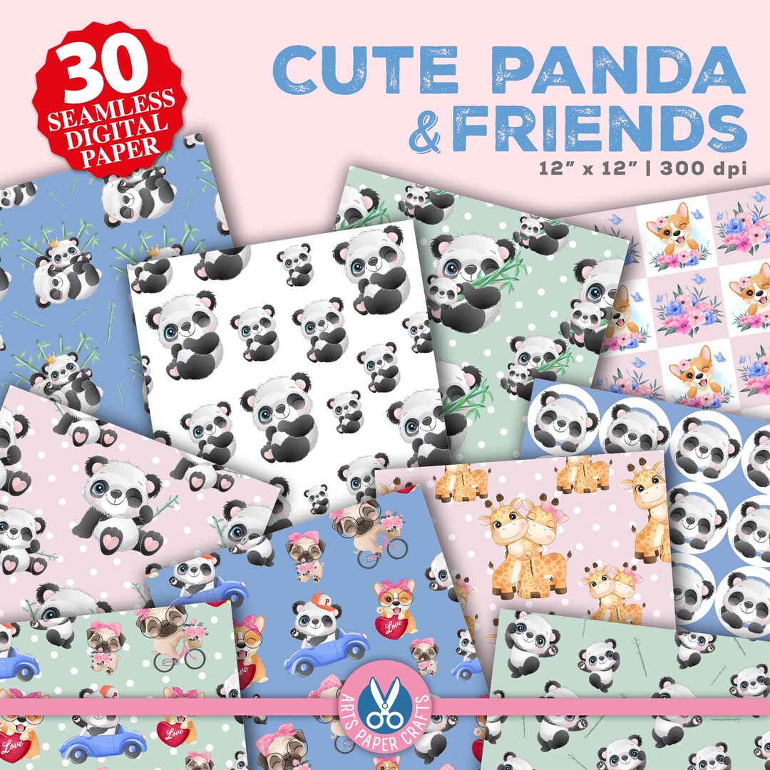 Cute Panda & Friends Digital Paper Cute Panda Theme Party Cute Panda ...