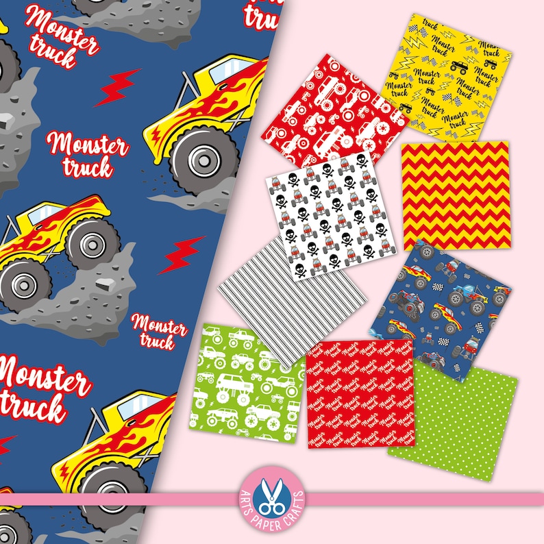 Monster Truck Seamless Digital Paper, Monster Truck Background, Monster ...