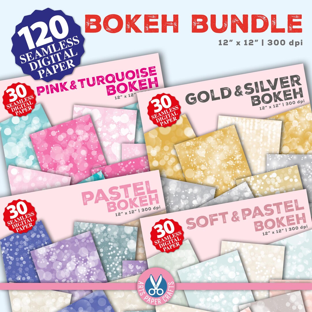 Bokeh Digital Papers Bundle - Pink and Blue Ombre Background - Bokeh ...