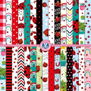 Ladybug Seamless Digital Papers- Ladybug Theme Party - Red Black Green ...