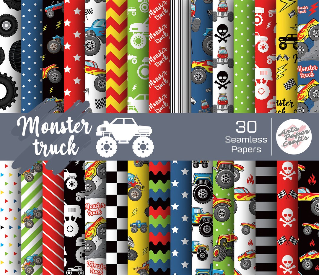 Monster Truck Seamless Digital Paper Monster Truck Background Monster ...