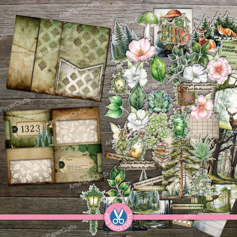 Junk Journal, Forest Folio Kit, Tab Folder, Mix and Match Page, Fairy ...