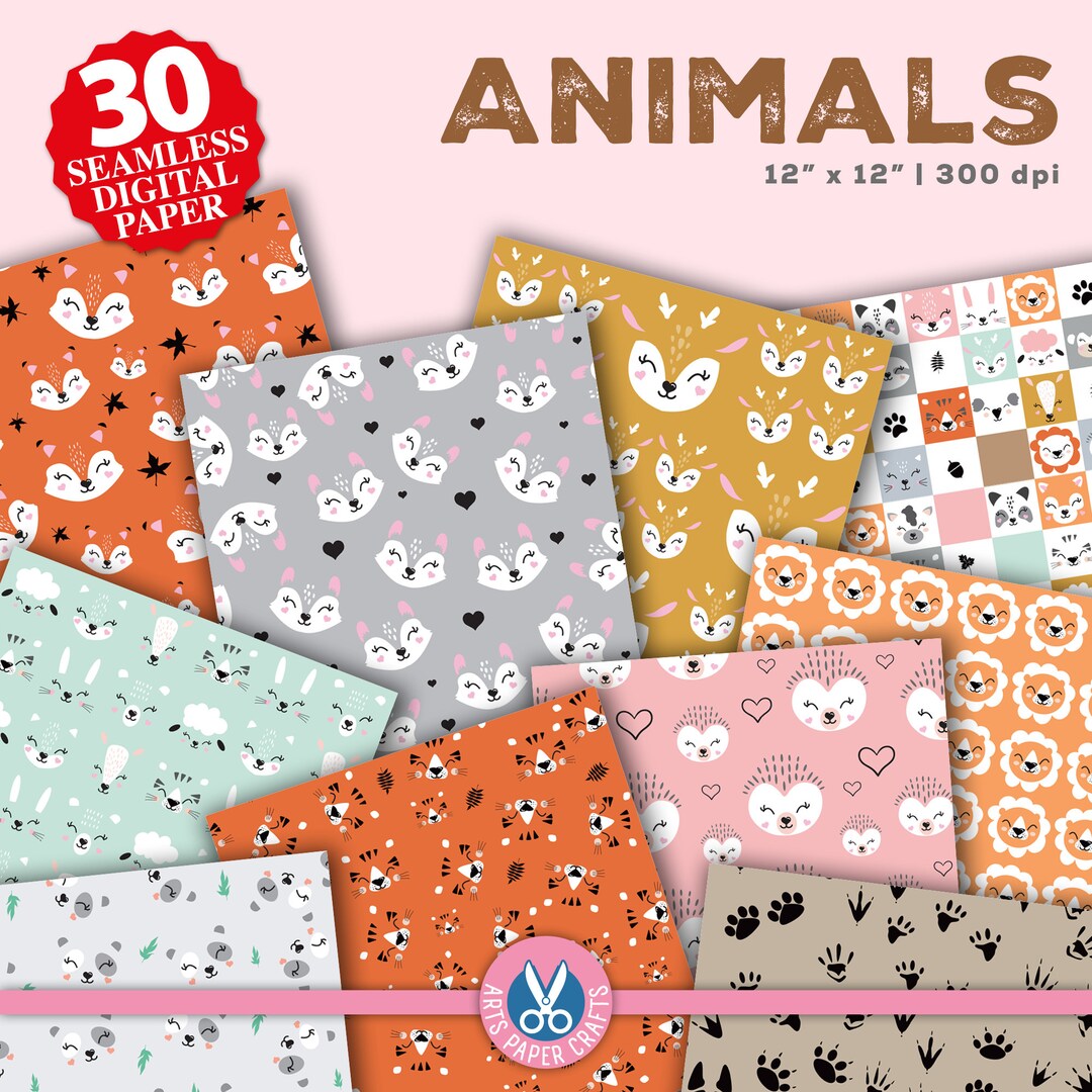 Animals Digital Papers Set - Animals Background - Cute Animals Seamless ...