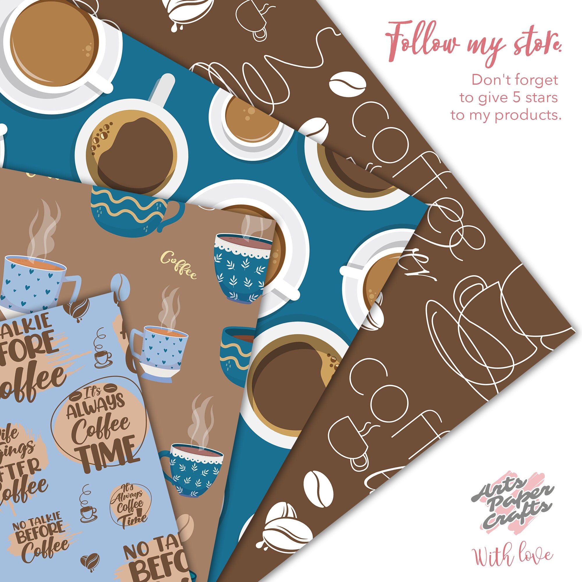 Coffee Time Digital Papers Set Coffee Background Coffee Time Seamless ...