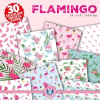 Pink and Mint Flamingo Digital Paper, Tropical Patterns (digital ...