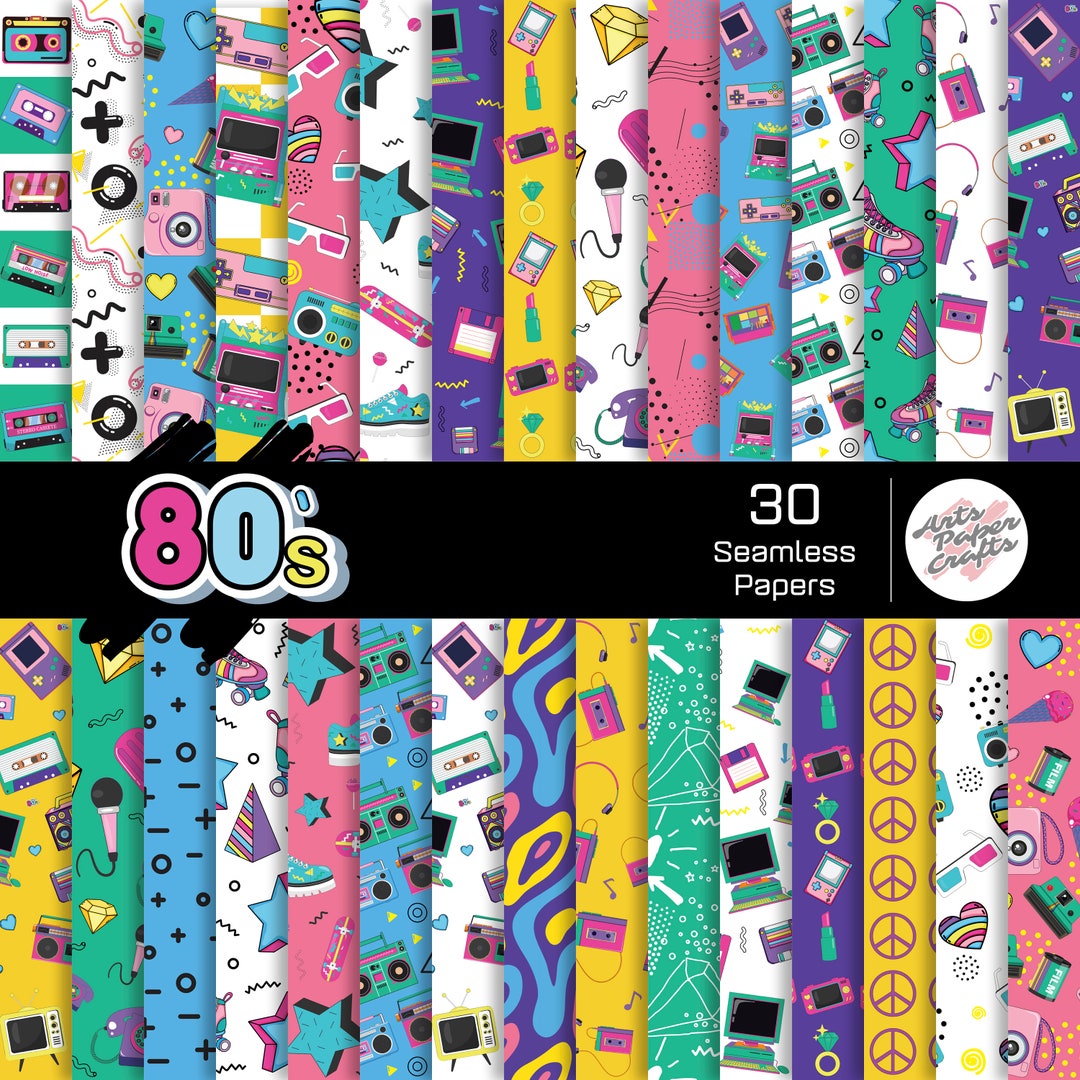 80s Digital Papers Set Memphis Background Retro Seamless Pattern ...