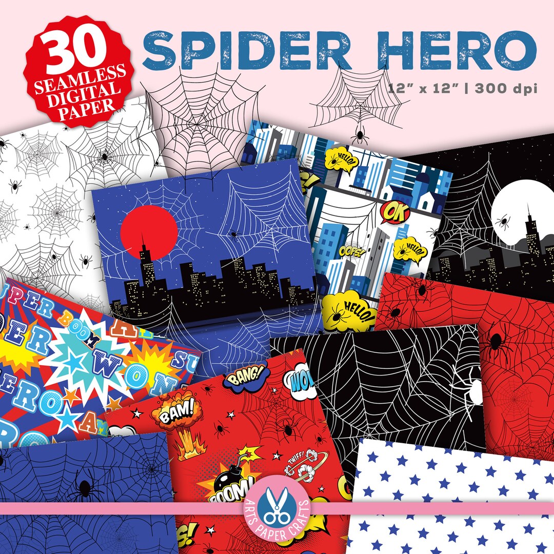 Spider Hero Digital Papers Set, Spider Hero Background, Spider Seamless ...