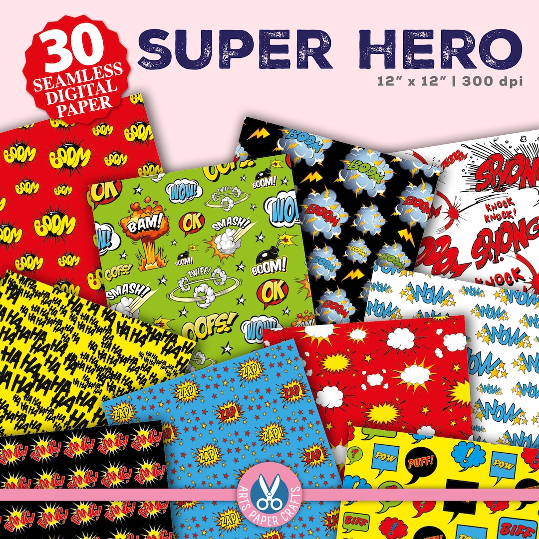 Super Hero Digital Papers Comics Theme Party Hero Comics Background ...