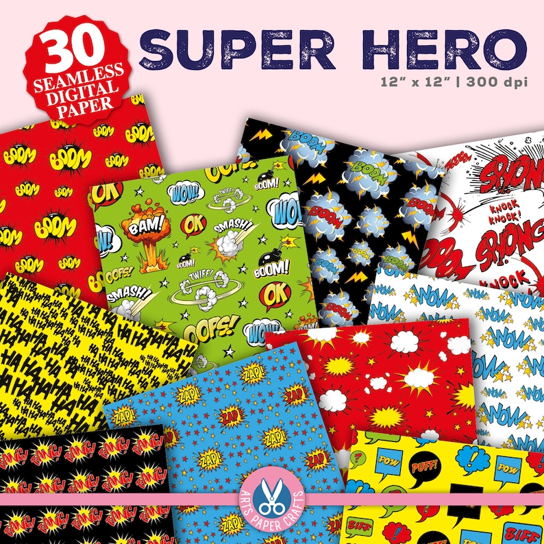 Super Hero Digital Papers - Comics Theme Party - Hero Comics Background ...