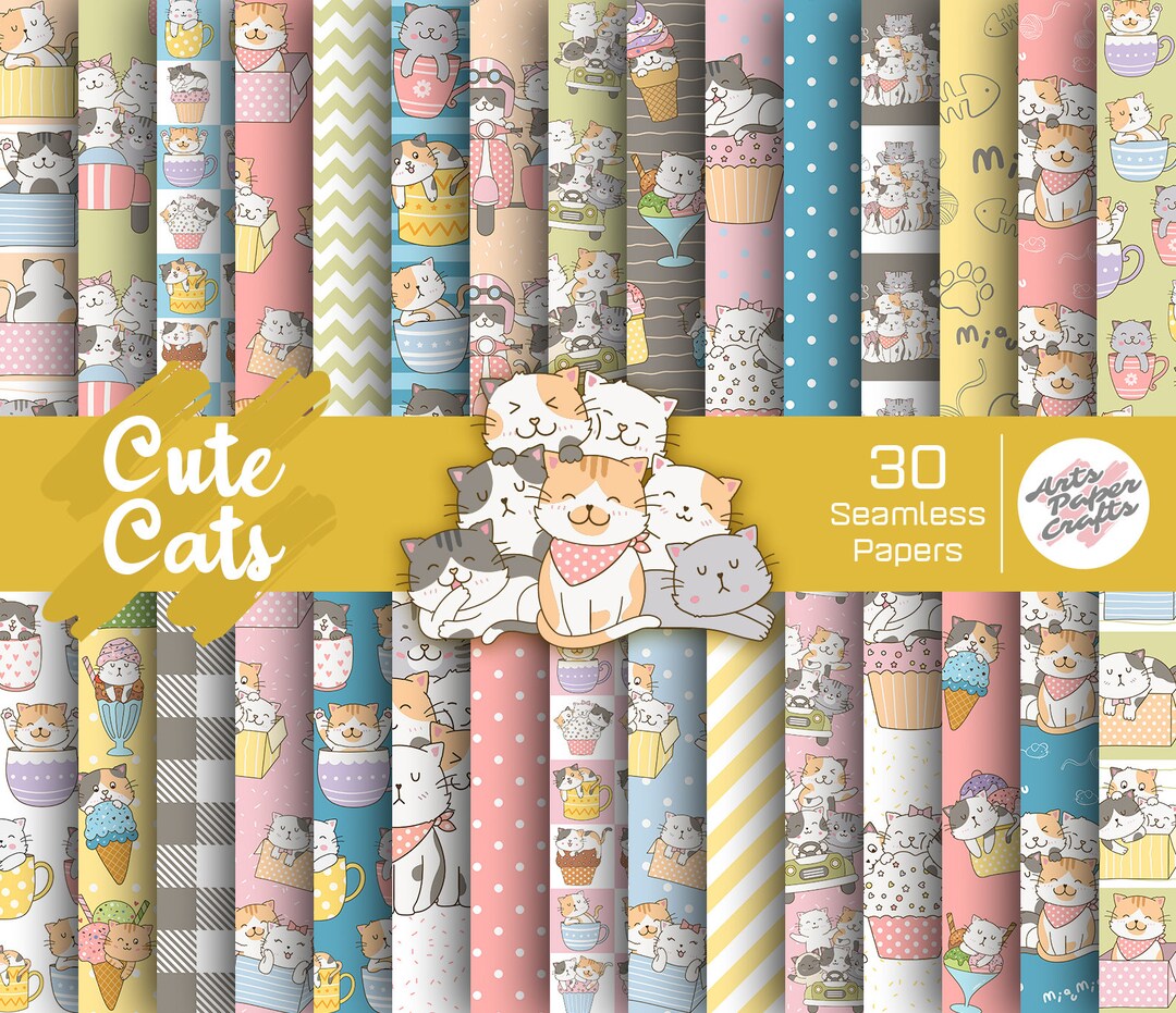 Cute Cats Digital Paper Sets Cute Theme Party Cats - Etsy