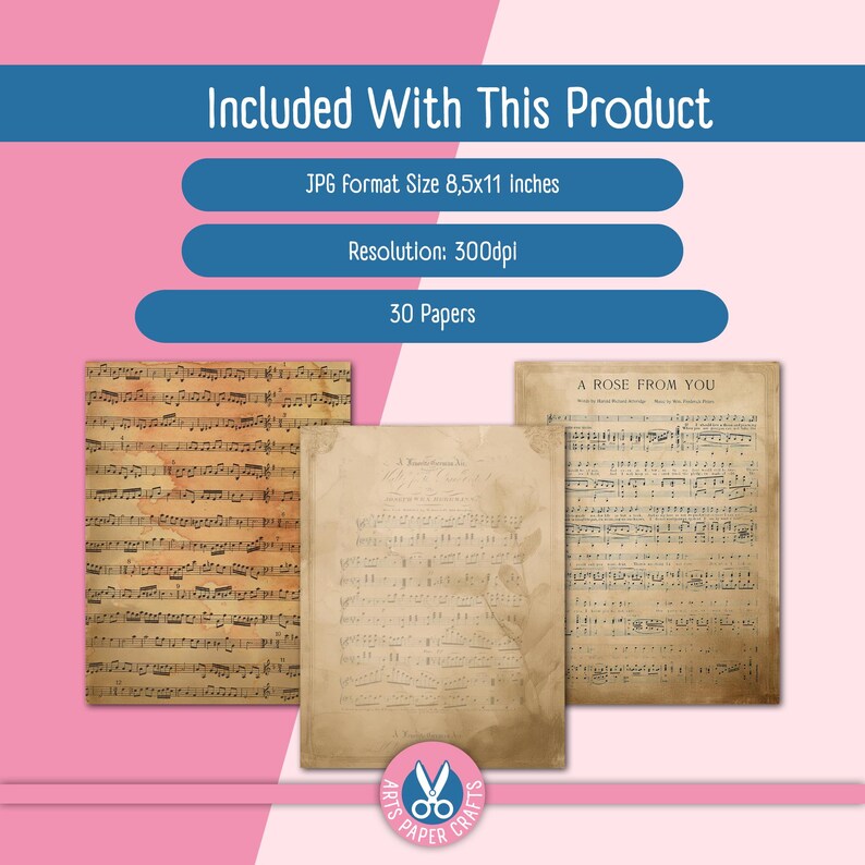 Vintage Music Pages Bundle - Musical Notes Old Music Sheets - Gothic ...