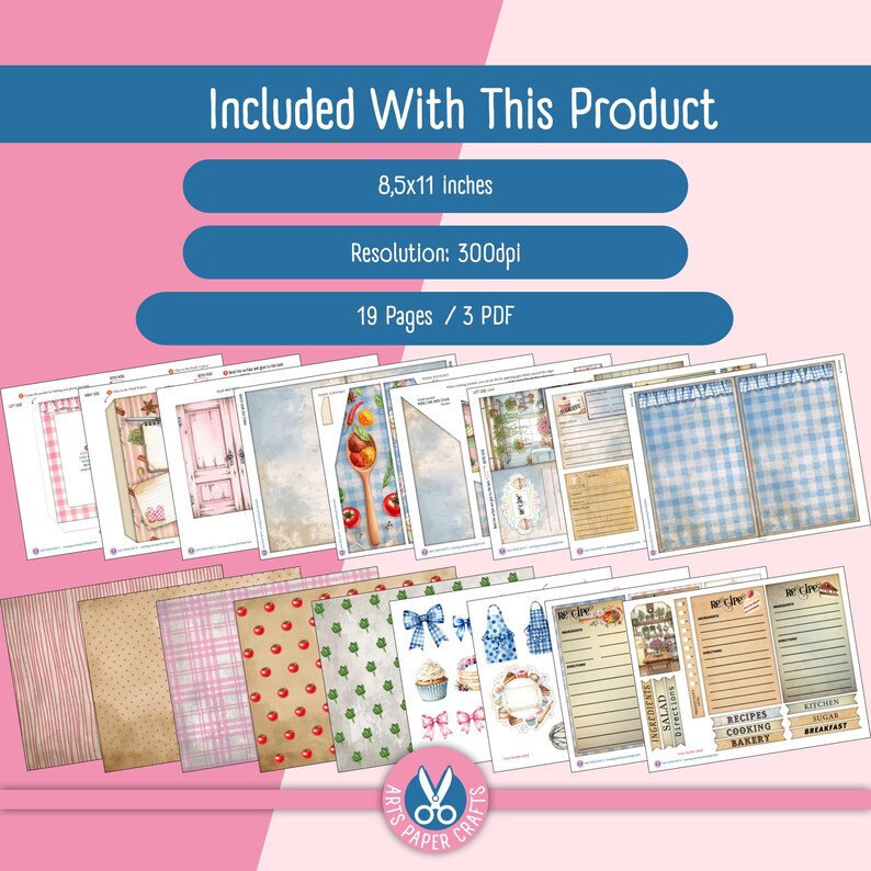 Junk Journal, Shabby Chic Digital Recipe Folio, Tab Folder, Recipe ...
