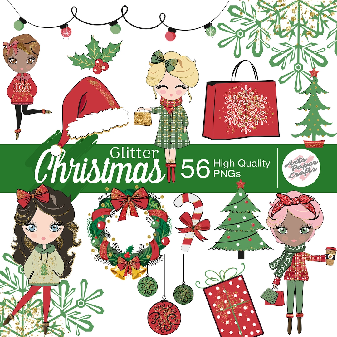 56 Glitter Christmas Clipart Set Christmas Clipart Glitter Png Instant ...