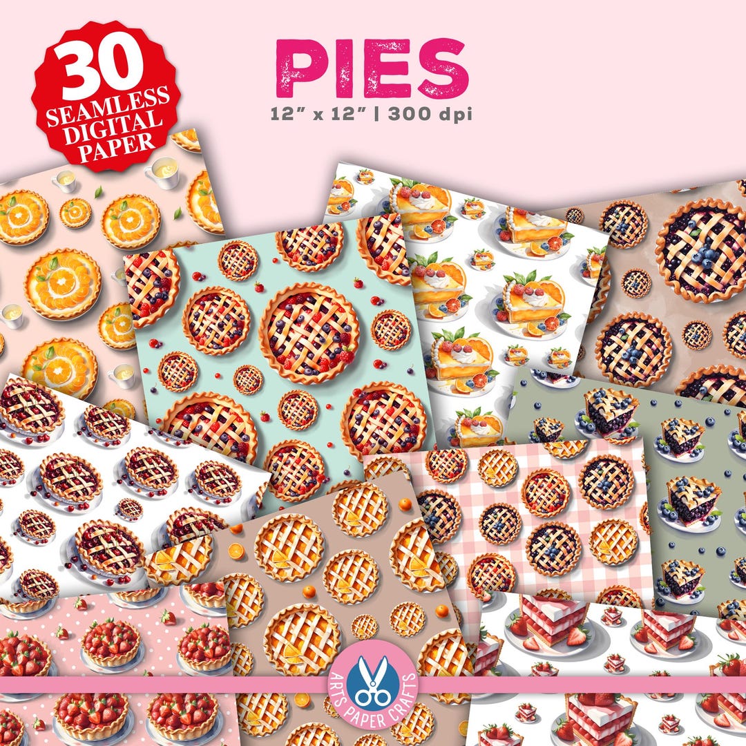 Pies Digital Seamless Paper Set, Cherry, Forest Fruit, Blueberries ...