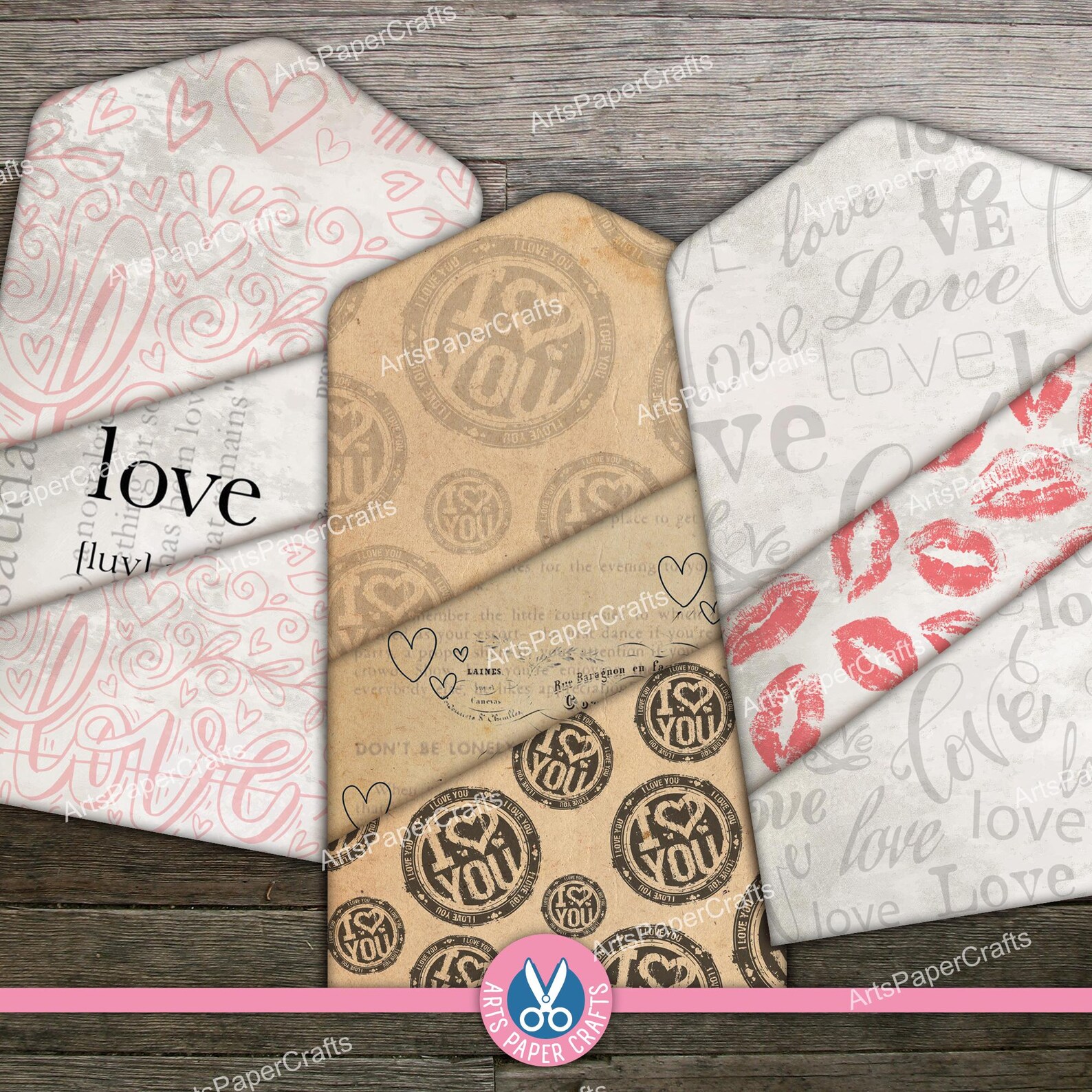 Love Valentine Pocket Tags, Floral, Vintage Roses Junk Journal Kit ...