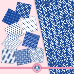 Blue Digital Papers Set Royal Background Blue Seamless Pattern Instant ...