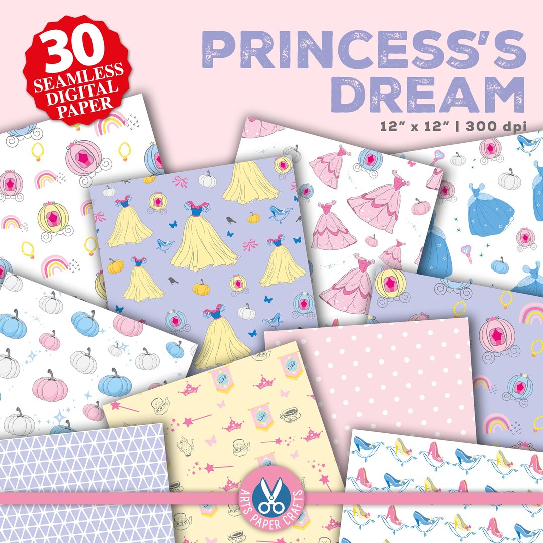 Princess's Dream Seamless Digital Paper, Princess Pattern Background ...