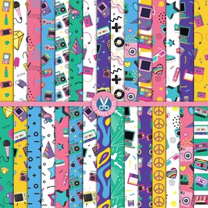 80s Digital Papers Set Memphis Background Retro Seamless Pattern ...