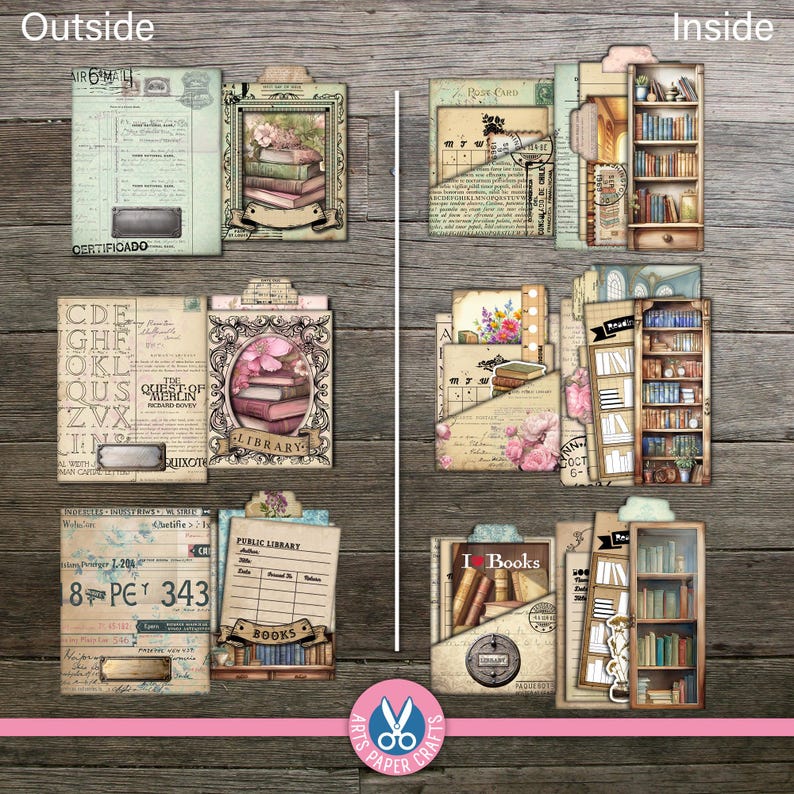 Junk Journal, Library Card Pockets, Tab Folder, Shabby Library Card ...