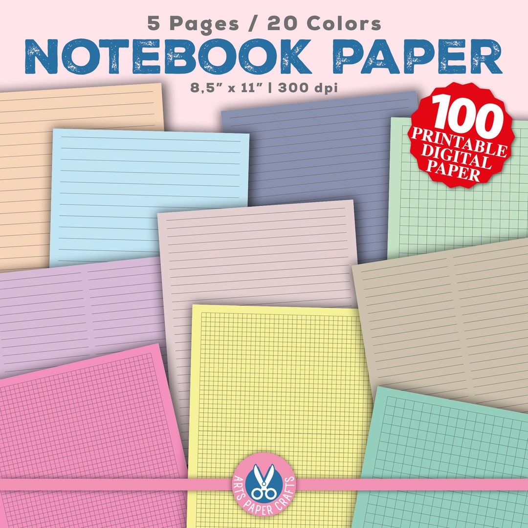 100 Notebook Papers - 5 Different Papers 20 Colors Each Digital Papers ...