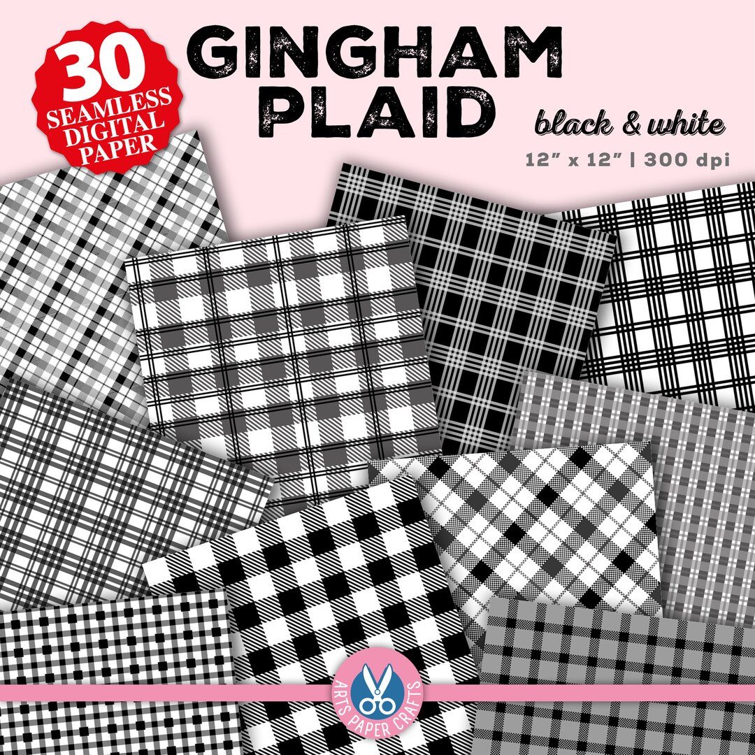 Gingham Plaid Digital Papers - Gingham Plaid Background - Black Gingham ...