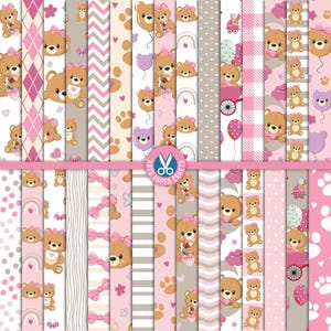 Teddy Bear Girl Digital Paper - Teddy Bear Background - Nursery ...