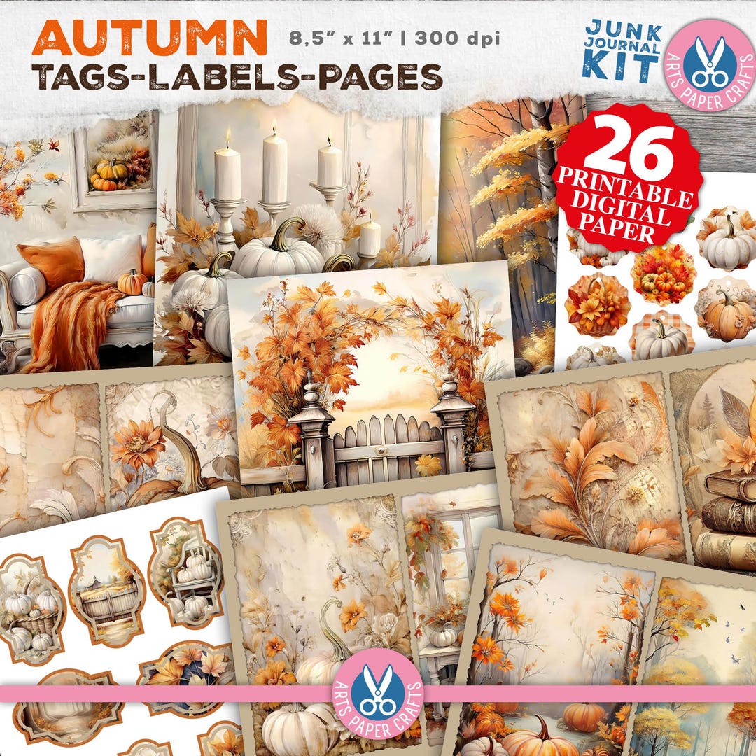 Autumn Pumpkins Junk Journal Kit - Autumn Printable Junk Journal Pages ...