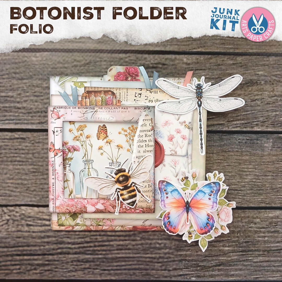 Junk Journal, Herbal Journal Pages, Botanist Folio Folder, Bee, Butterfly, Botanical, Page ...