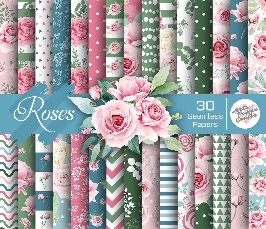 Roses Watercolor Flower Digital Paper Sets Roses Theme Party - Etsy