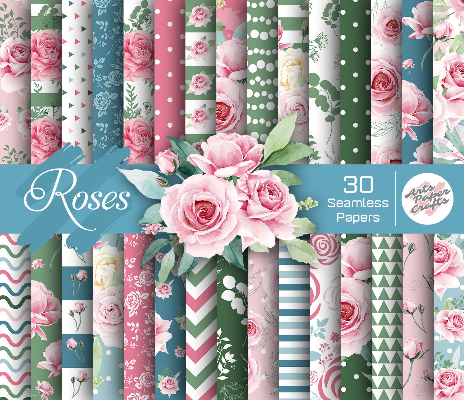Roses Watercolor Flower Digital Paper Sets Roses Theme Party - Etsy