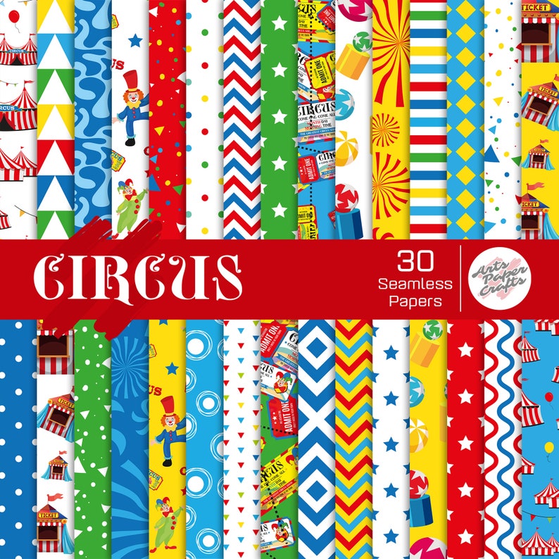 Circus Digital Papers Set Circus Tent Background Circus Seamless ...