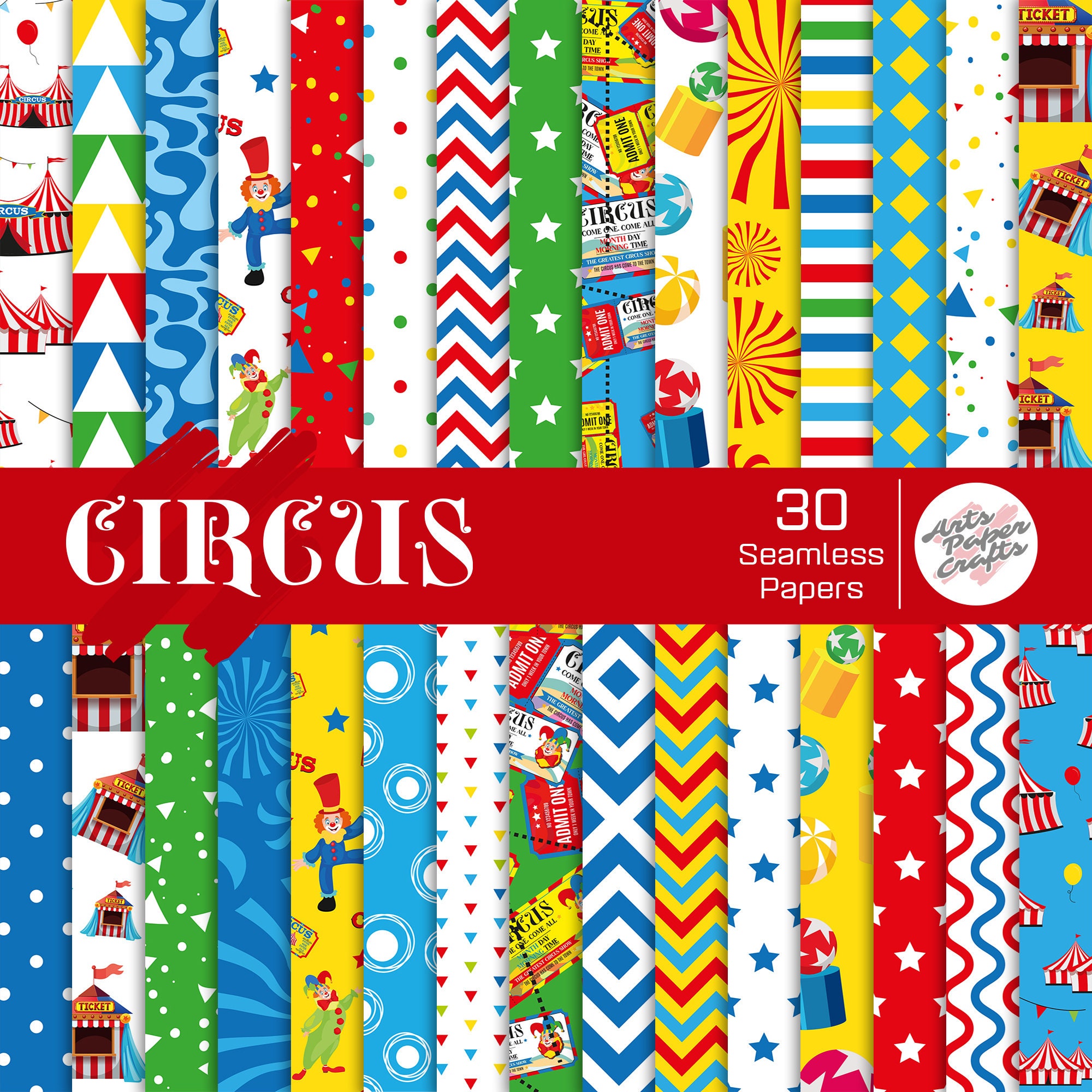 Circus Digital Papers Set Circus Tent Background Circus Seamless ...